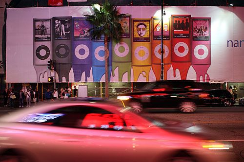A billboard for ipod Nanos displayed on the Hollywood Boulevard ...