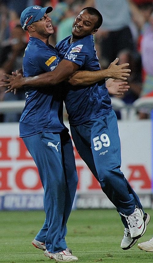 Herschelle Gibbs congratulates Dwaraka Ravi Teja on taking a stunner to ...