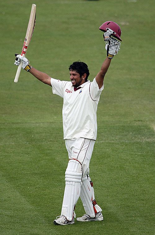 Ramnaresh Sarwan celebrates his fourth hundred of the year ...
