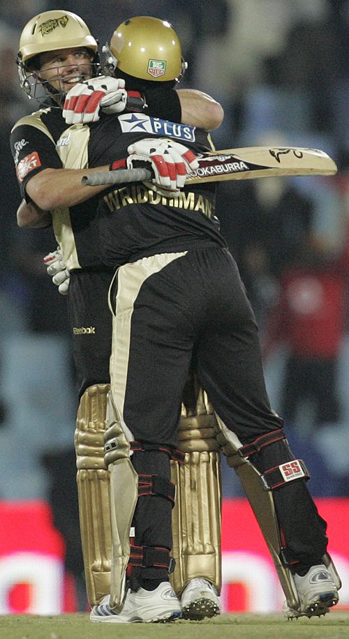 Brad Hodge celebrates the win with Wriddhiman Saha | ESPNcricinfo.com