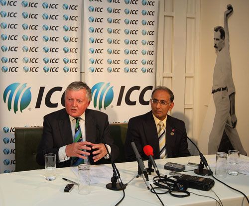 ICC president David Morgan and CEO Haroon Lorgat address the media at ...