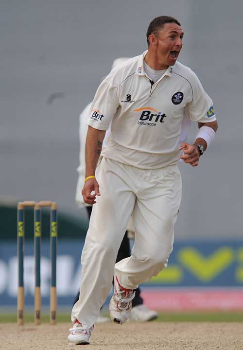 Andre Nel begins his celebration after removing James Foster ...