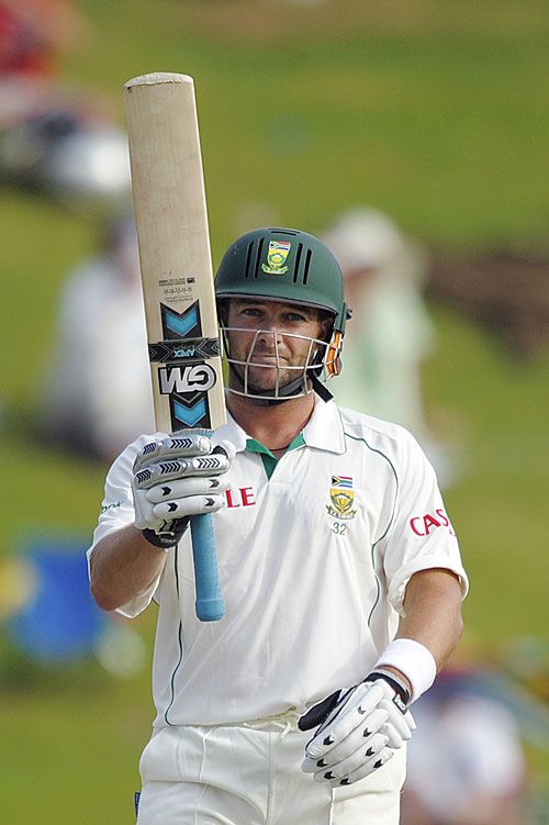 Mark Boucher celebrates his fifty to complete a good match with the bat ...