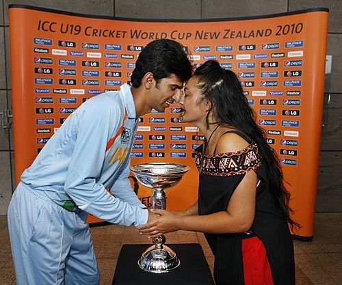 India's captain Ashok Menaria receives a hongi , the traditional maori ...