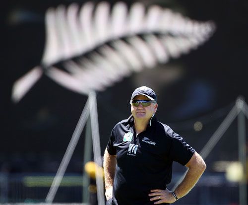 New coach Mark Greatbatch oversees the New Zealand team's warm-up ...