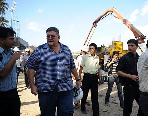 ICC pitch consultant Andy Atkinson does a recce of the Wankhede Stadium ...