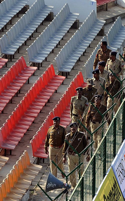 Security guards do a round of the Captain Roop Singh Stadium ...