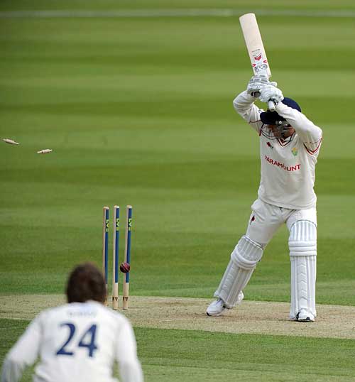 Ben Wright drags into his stumps as he tries to leave | ESPNcricinfo.com