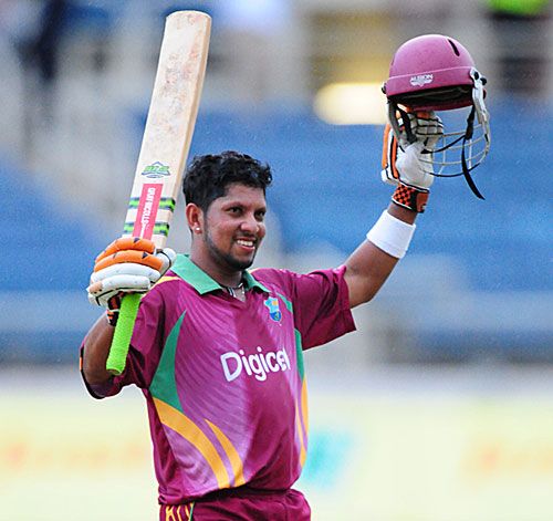 Ramnaresh Sarwan celebrates his fourth ODI century | ESPNcricinfo.com