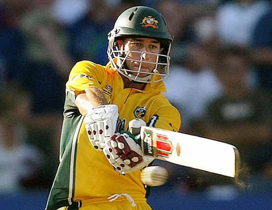 Michael Bevan plays a horizontal-bat shot towards the end of the run ...