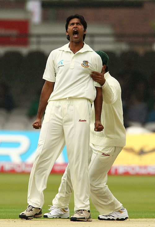 Shahadat Hossain lets out a roar after claiming his first wicket ...