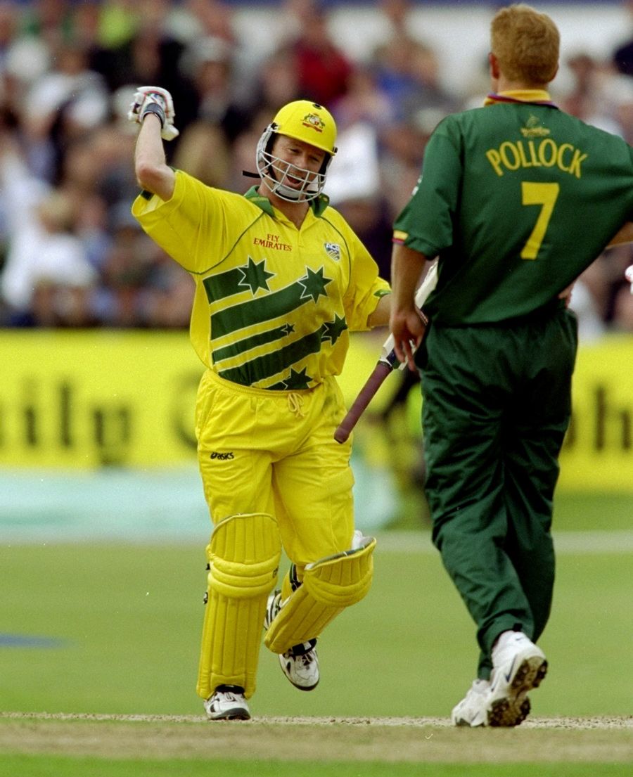 Steve Waugh celebrates leading his team into the semi-finals ...