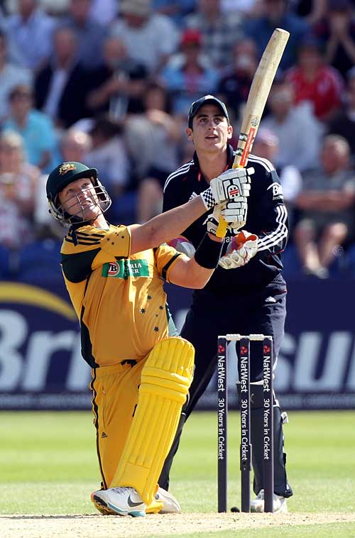 Cameron White launches a six off Graeme Swann in a rare moment of ...