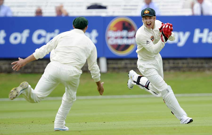 Tim Paine celebrates his first Test catch to remove Imran Farhat ...