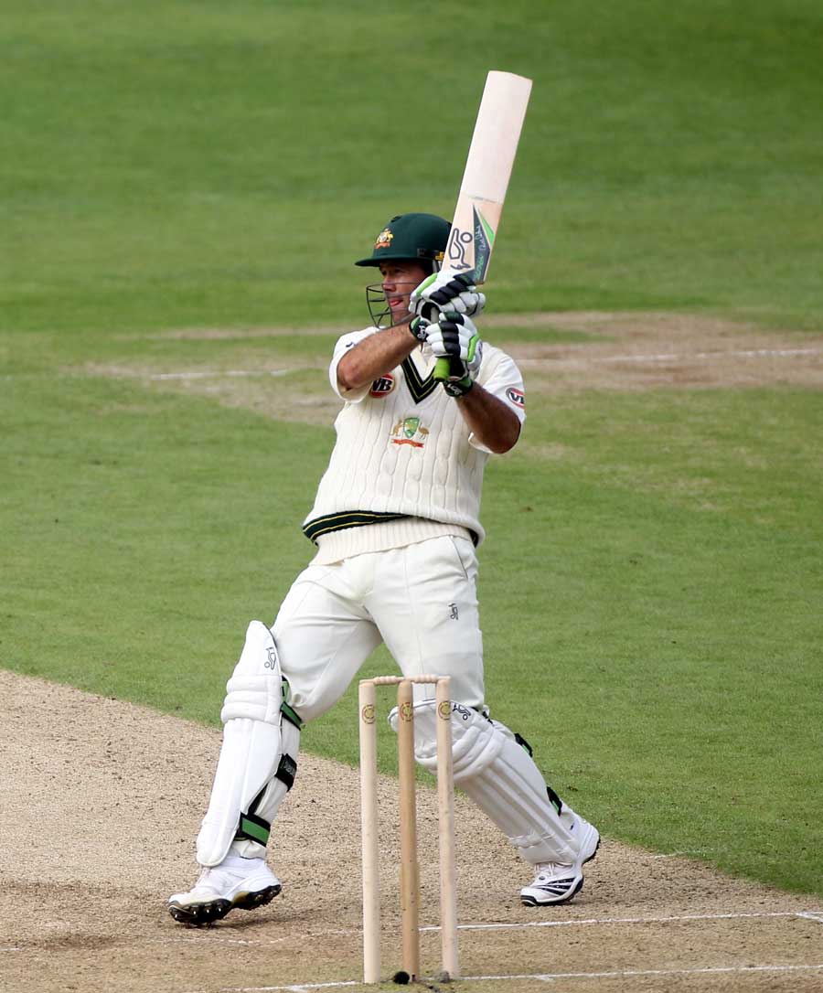Ricky Ponting pulls during his vital half-century on the second day at ...