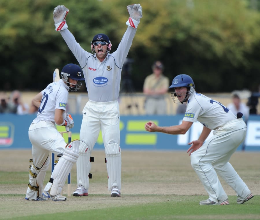 John Simpson was out lbw offering no shot to Monty Panesar ...