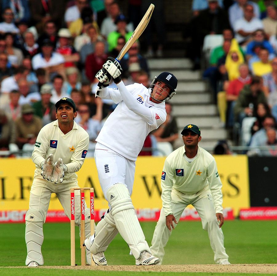 Stuart Broad struck Danish Kaneria for a big six over midwicket during ...