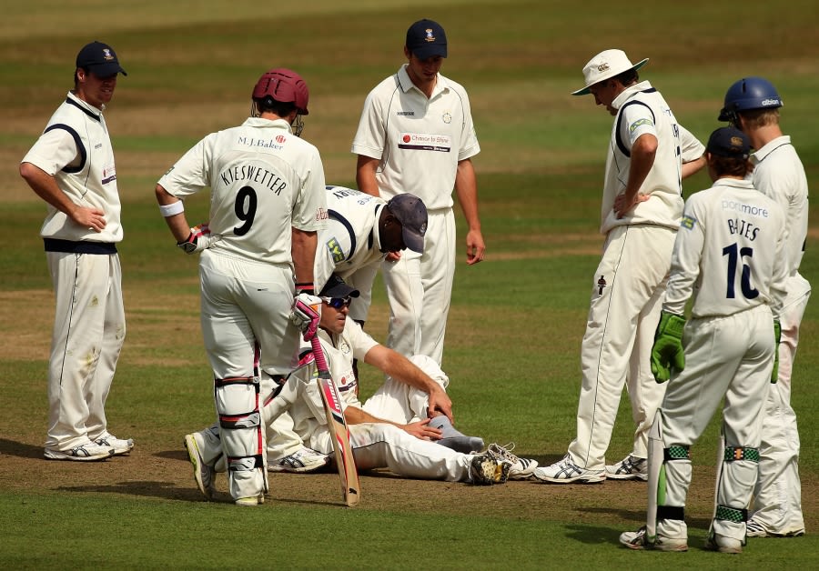 Michael Lumb took a fierce blow to the foot while fielding at silly mid ...