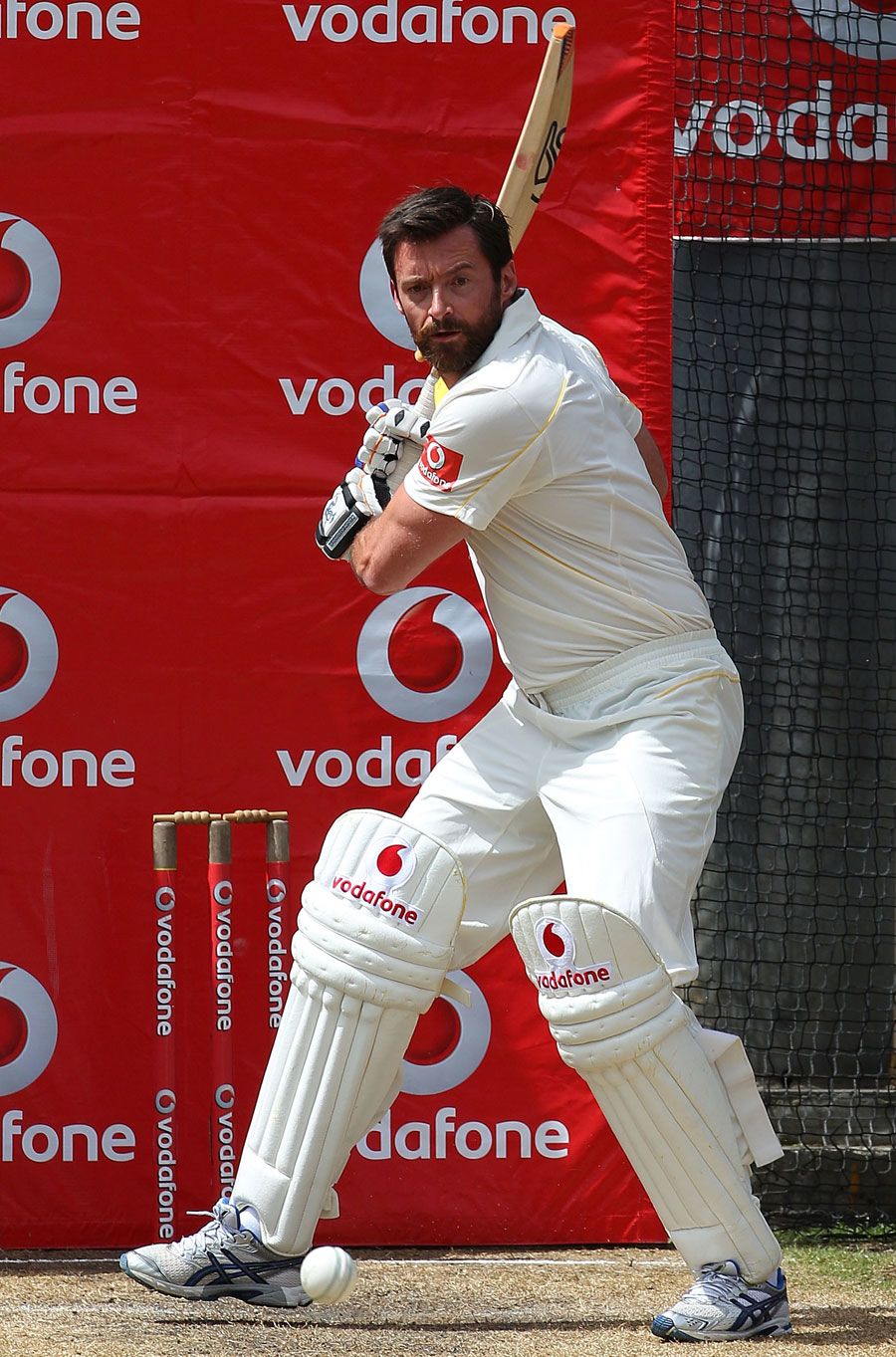 Actor Hugh Jackman played a few balls from Shane Warne in the nets at ...