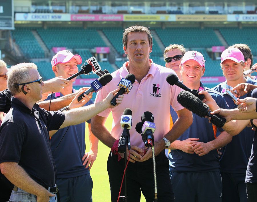 Glenn McGrath, flanked by Michael Clarke, Brad Haddin and Shane Watson ... Glenn McGrath, flanked by Michael Clarke, Brad Haddin and Shane Watson ...