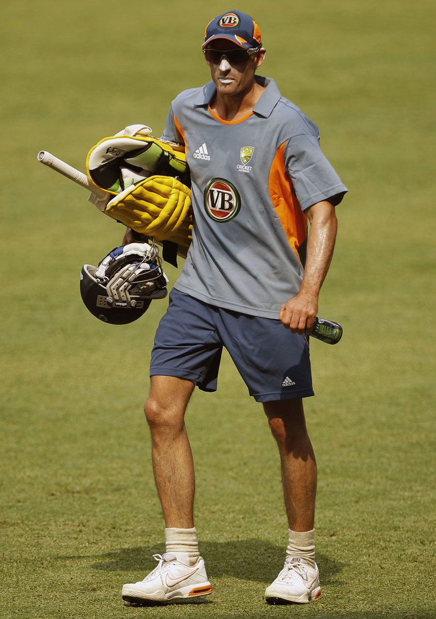 Michael Hussey at his first training session of the World Cup ...