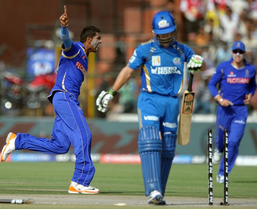 Amit Singh celebrates after disturbing Davy Jacobs' stumps ...