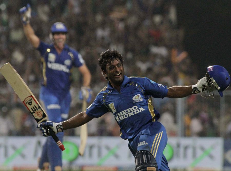 Ambati Rayudu celebrates after winning the match with a last-ball six ...