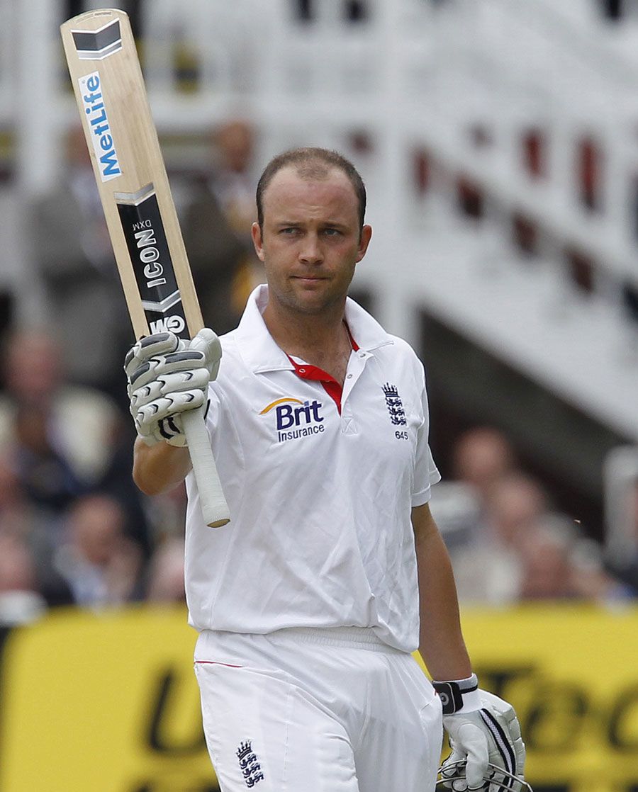 Jonathan Trott acknowledges the applause on reaching his fifty ...