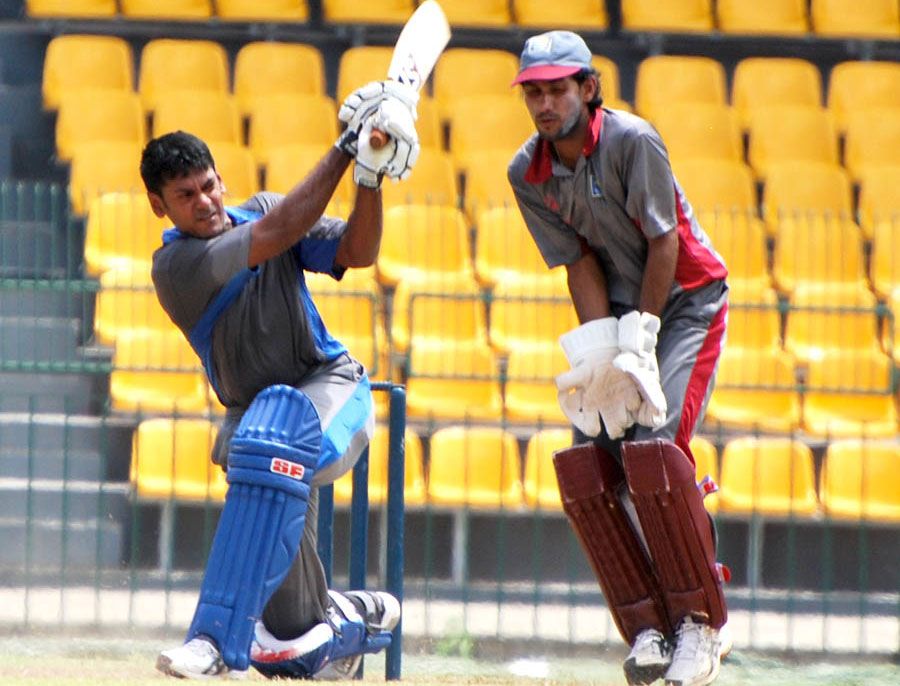 Jeevantha Kulatunga swings on the leg side during his unbeaten 69 ...