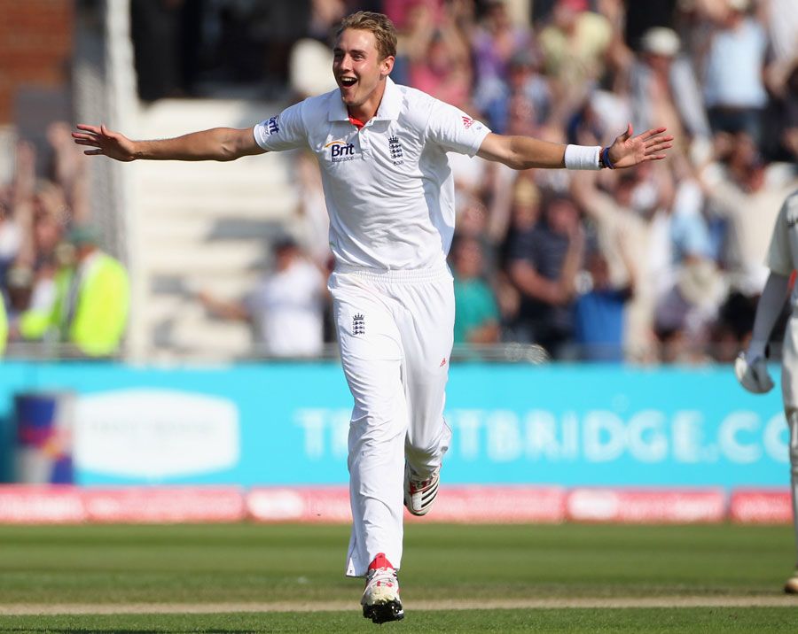Stuart Broad spreads his arms to celebrate his hat-trick | ESPNcricinfo.com