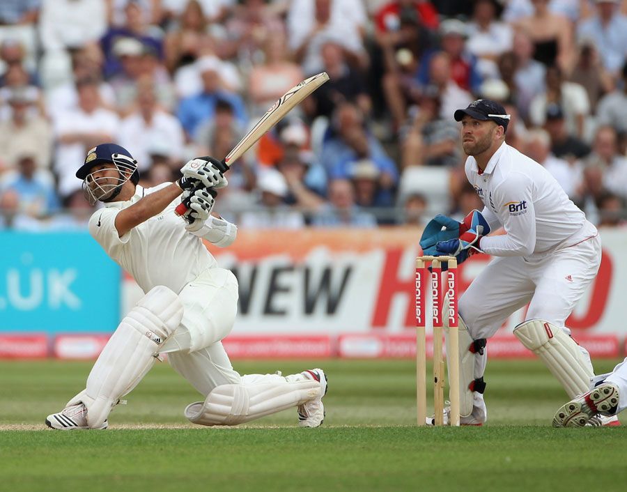 Sachin Tendulkar launches a slog-sweep during his half-century | ESPNcricinfo.com