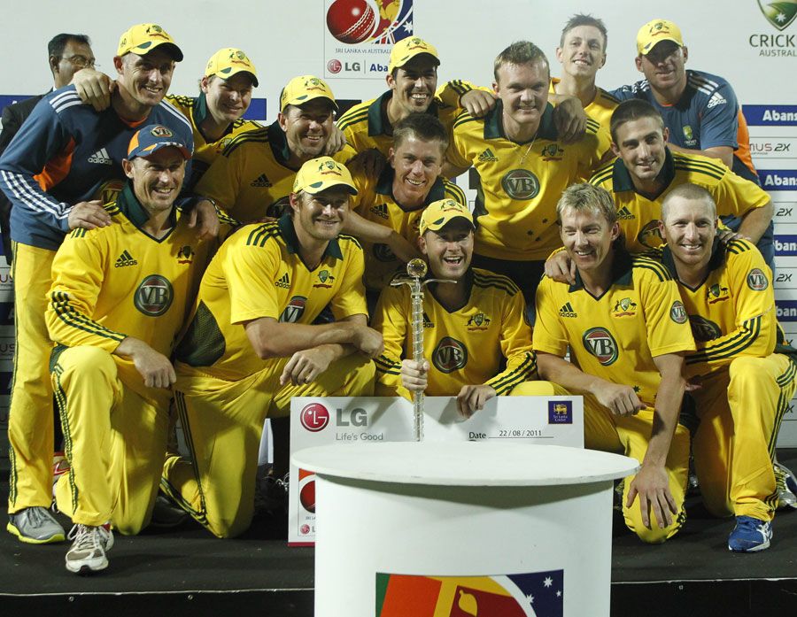 Australia with the trophy after their 3-2 win over Sri Lanka ...