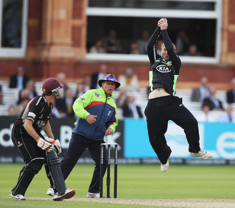 Gareth Batty takes a catch off his own bowling to remove Craig Meschede ...