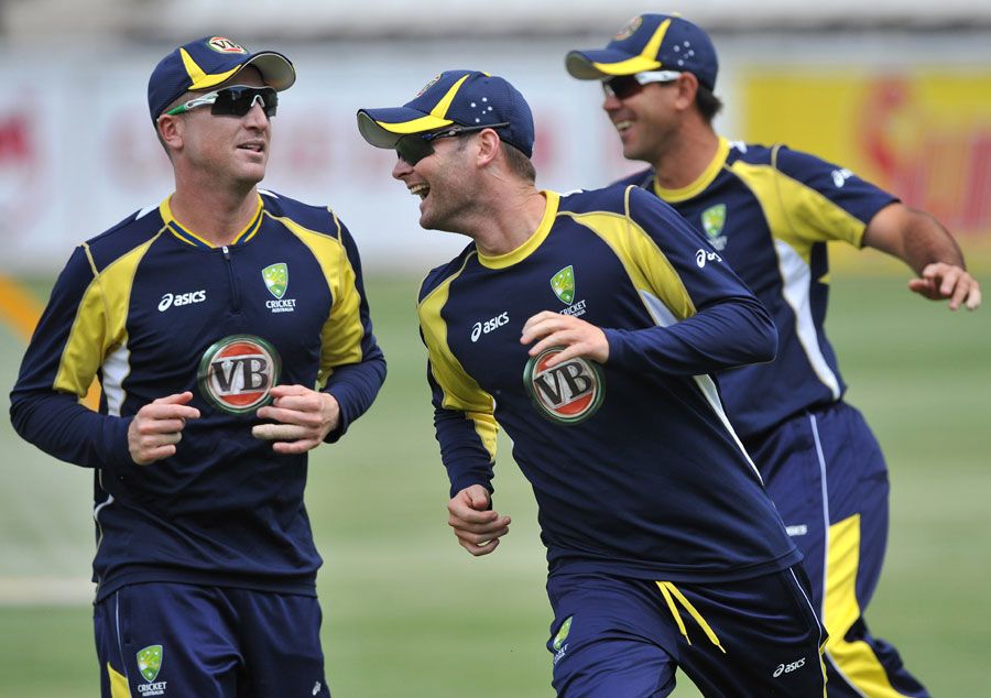 Michael Clarke, Brad Haddin and Ricky Ponting during training ... Michael Clarke, Brad Haddin and Ricky Ponting during training ...