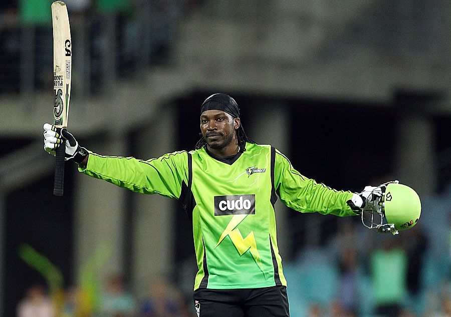 Chris Gayle celebrates his century for Sydney Thunder | ESPNcricinfo.com