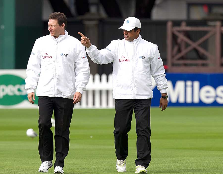 Richard Kettleborough and Aleem Dar inspect the conditions ...