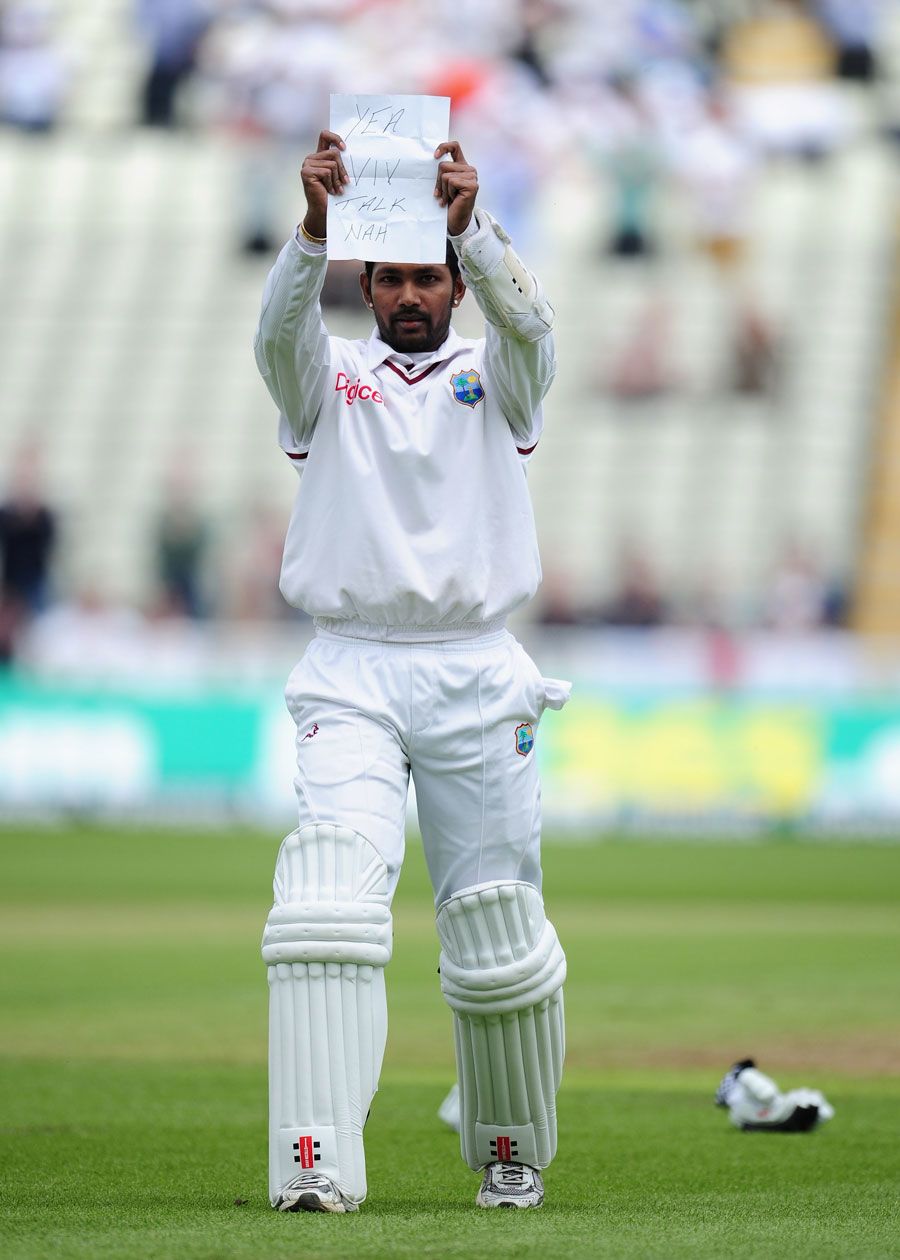 Denesh Ramdin has a message to broadcast on getting to his ton ...