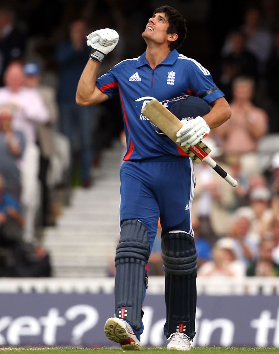Alastair Cook looks heaven-ward as he reaches a 114-ball century ...