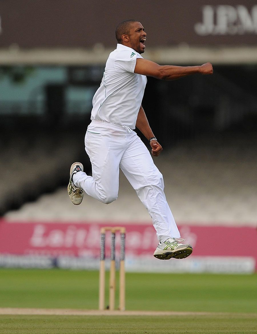 Vernon Philander leaps in celebration of taking the final wicket ...