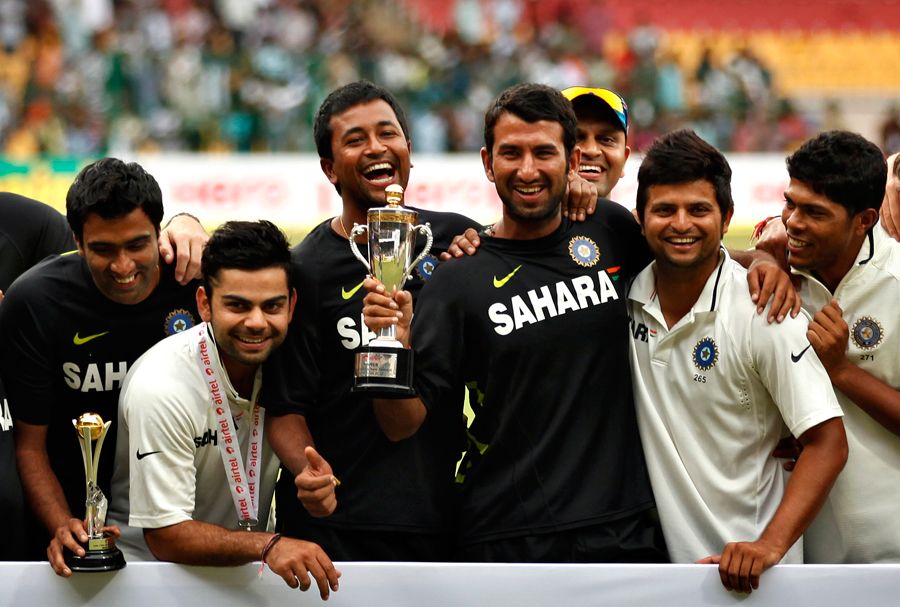 India celebrate with the trophy | ESPNcricinfo.com