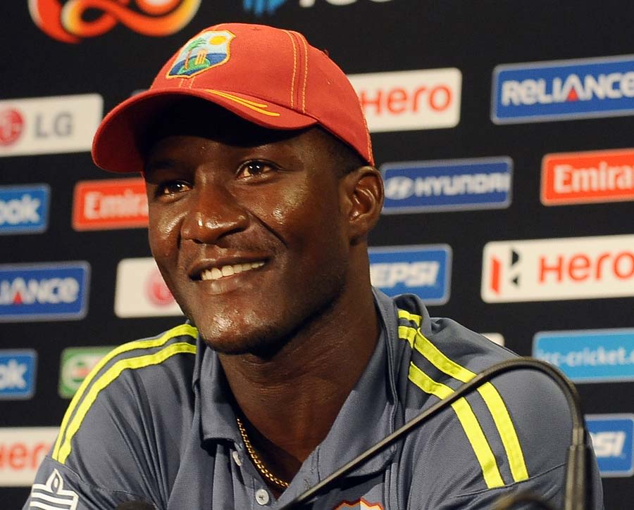 Darren Sammy at a press conference after his team's arrival in Sri ...