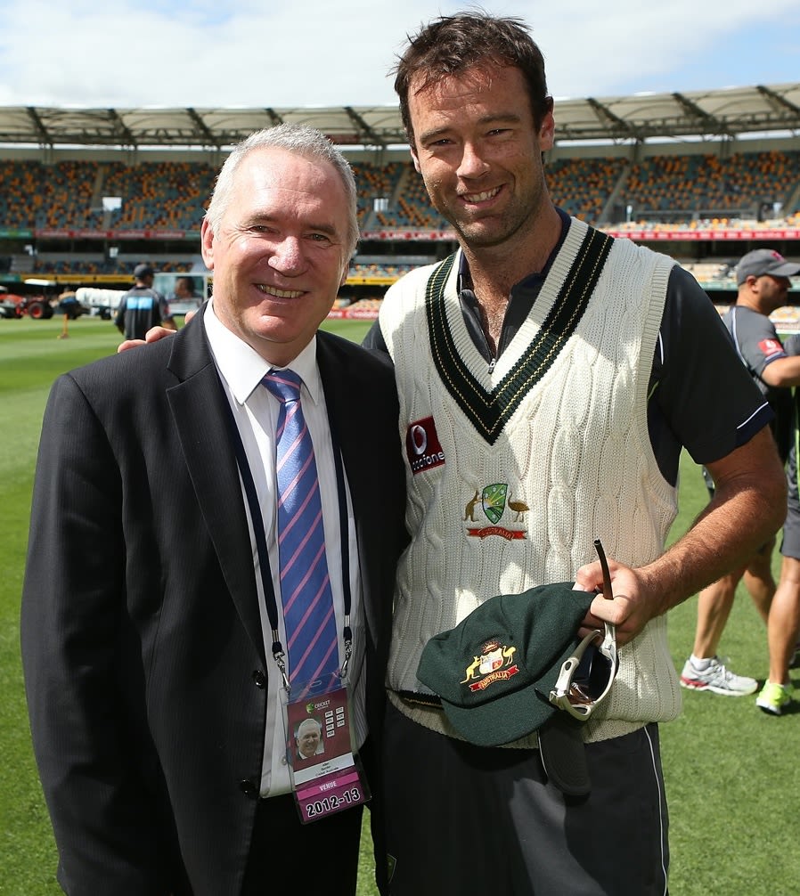 Allan Border presented Rob Quiney with his baggy green cap ...