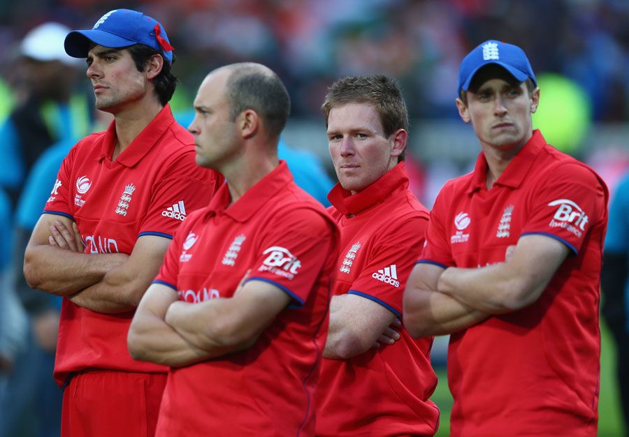 A dejected England team during the match presentation | ESPNcricinfo.com