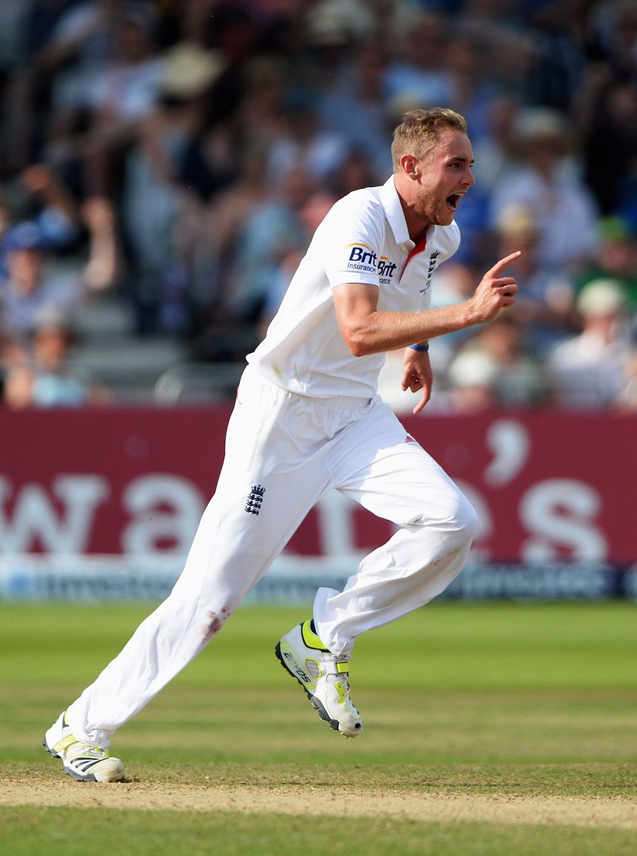 Stuart Broad charges off in celebration at removing Michael Clarke ...