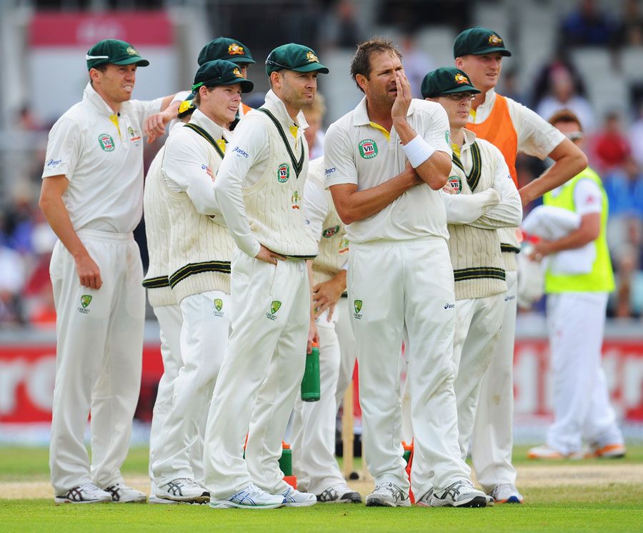 A disappointed Australian side as they lose their first review ...