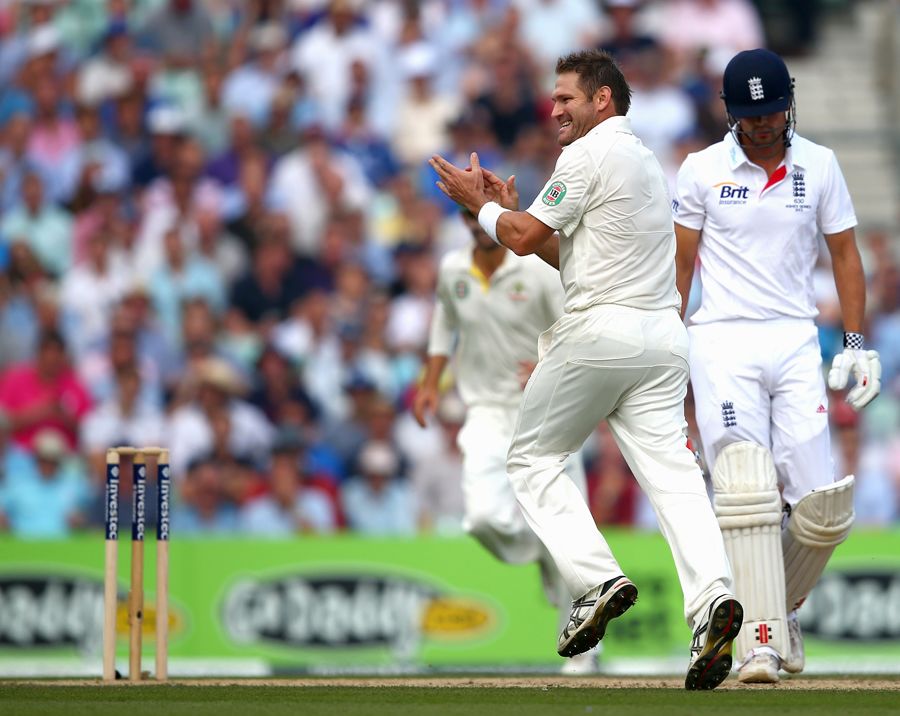 Ryan Harris celebrates getting Alastair Cook caught behind ...