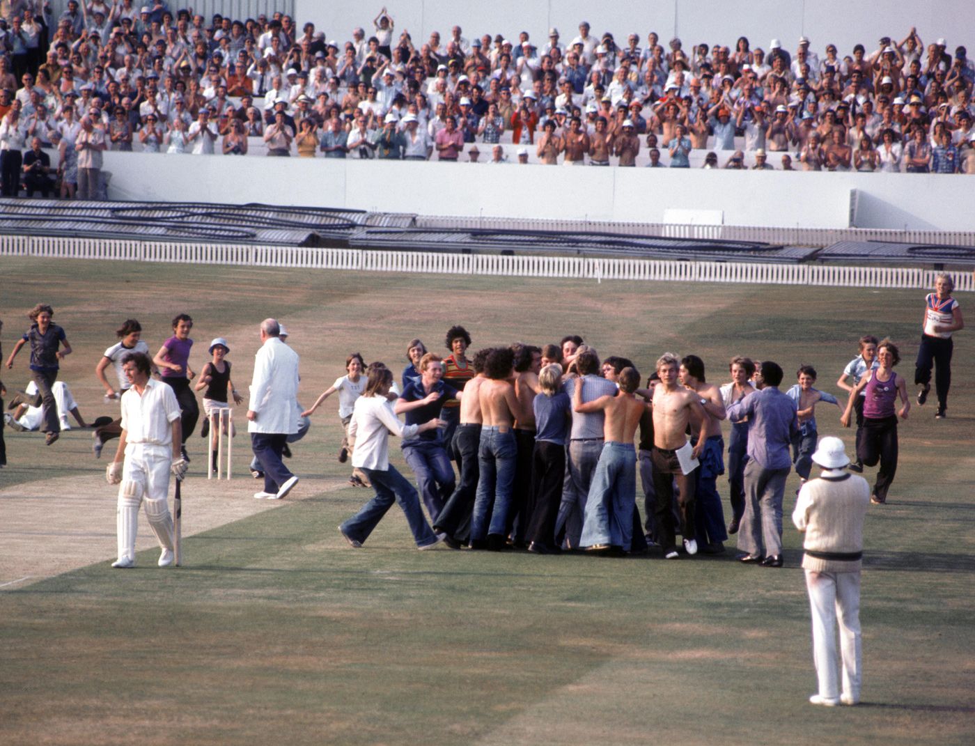 Geoff Boycott is surrounded by fans after completing his 100th first ...