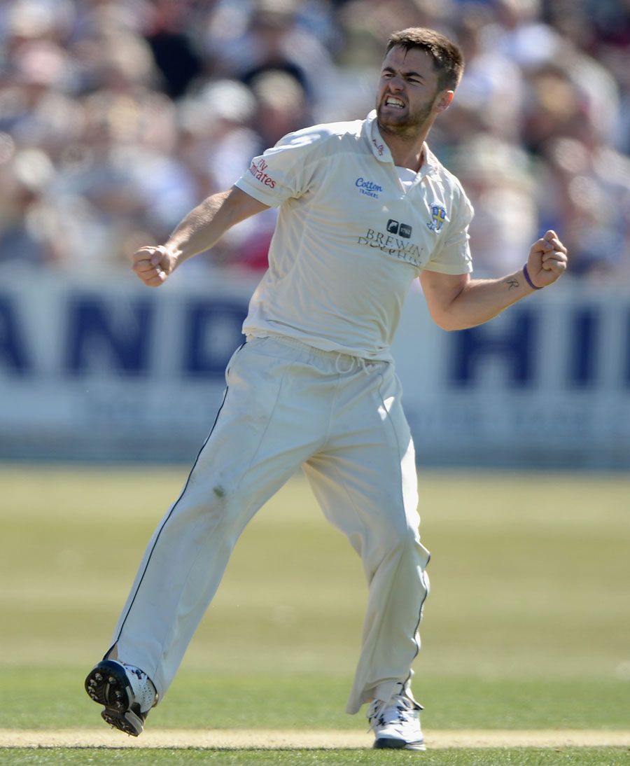 Jamie Harrison punches the air in delight | ESPNcricinfo.com