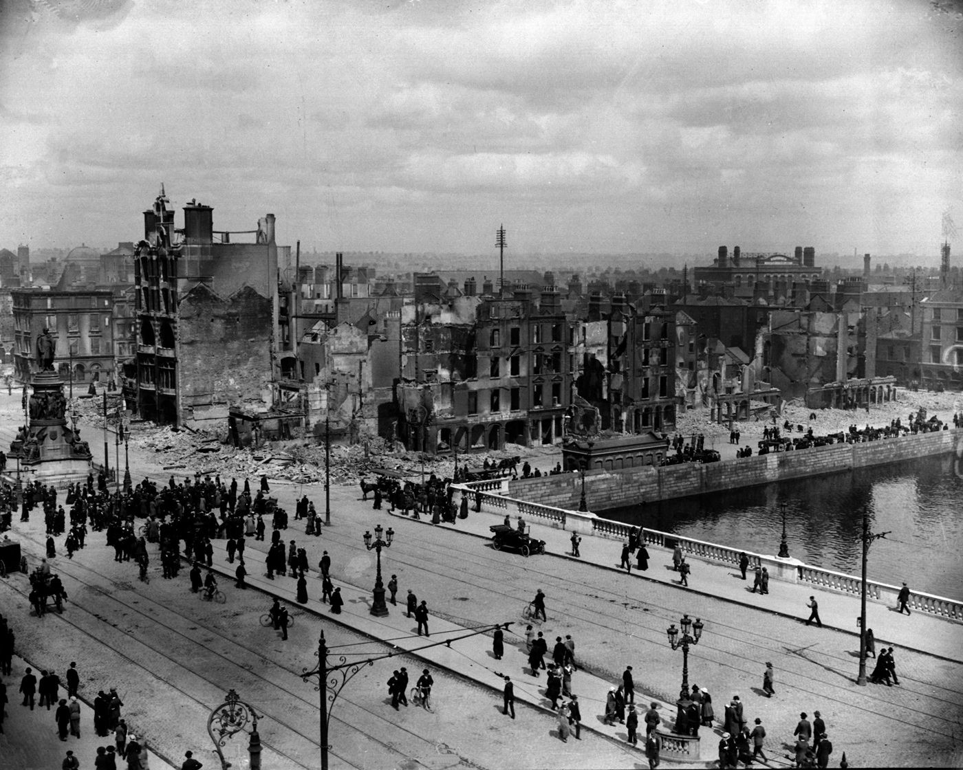 A view of Sackville Street and River Liffey at Eden Quay in the ...
