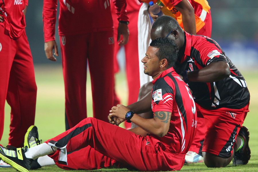 Rayad Emrit was taken off the field with a shoulder injury ...